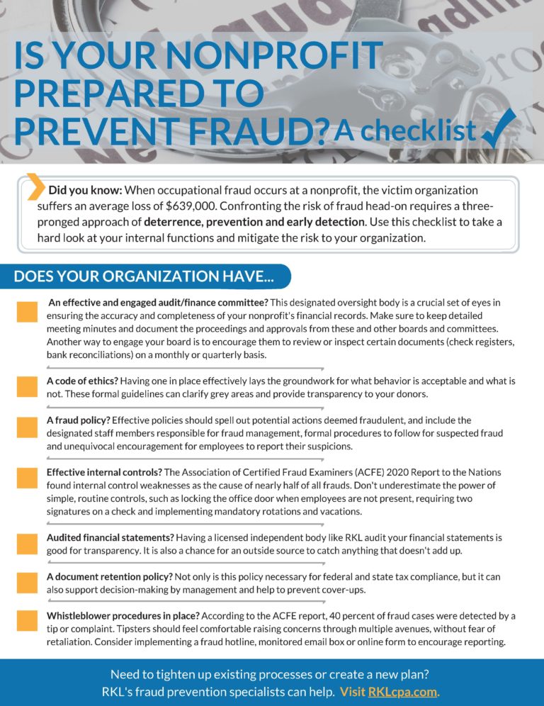 Is Your Nonprofit Prepared to Prevent Fraud? A Checklist - RKL LLP
